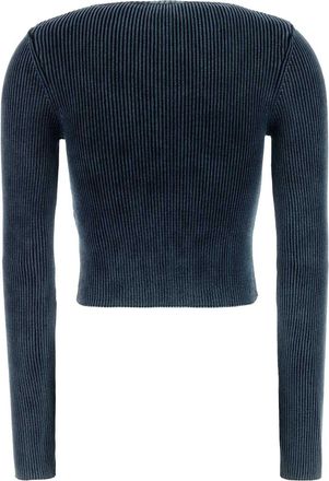 Diesel Womens Ribbed Cotton Crew-Neck T-Shirt Navy