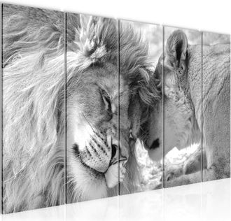 Runa Art Wandbild XXL Löwen Liebe Wohnzimmer Schlafzimmer 200 x 80 cm Schwarz Weiss 5 Teilig - Made in Germany - 002155c