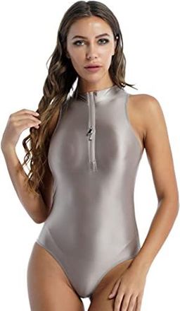 dPois Ensemble Bikini Femme Sexy Maillot de Bain Une Pi&egrave;ce Brillant Body de Plage String Slip de Bain Sport Justaucorps Costume Natation Piscine M-XL Brun C