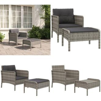 vidaXL Vidaxl - 2-tlg. Garten-Lounge-Set mit Kissen Grau Poly Rattan - Garten Lounge Set - Outdoor M&ouml;bel - Loungeset - Rattan Gartenm&ouml;bel - Gartenstuhl