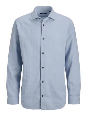 Jack & Jones Langarmhemd JACK & JONES JPRBLAPARKER LINEN BLEND L/S SHIRT SN, Herren, Gr. L, N-Gr, chambray blau, Web, Obermaterial: 55% Leinen, 45% Baumwolle, unif
