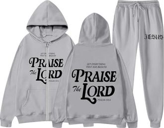 Generico Ensemble 2 pi&egrave;ces pour femme Sweat &agrave; capuche Faith Over Fear et pantalon ensemble de v&ecirc;tements confortables chr&eacute;tiens pour adolescents et femmes, gris