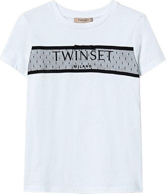 Twin-Set T-Shirt mit Logo-Stickerei aus Tüll - Weiß