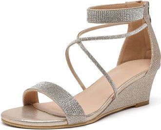 Dadawen Sandales Compensées Femme Escarpins Classiques Sandale à Talon Compensé Eté Or 43