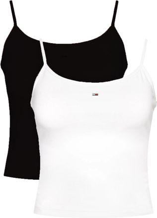 Tommy Jeans Damen 2er Pack Tops Essential Strap Top Stretch, Mehrfarbig (Ecru/Black), XXS