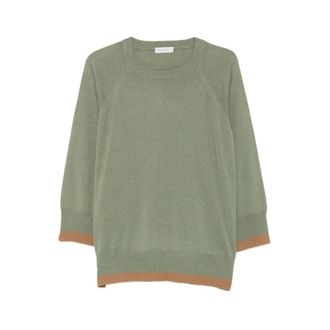 Le Tricot Perugia Pullover mit Raglan&auml;rmeln und Kontrastbesatz - - Knitwear - Damen - Gr&uuml;n - 2XL