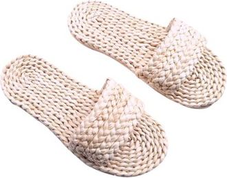 Yarnow Pantoufles &eacute;t&eacute; Tiss&eacute;es R&eacute;tro Japonais Peau de Ma&iuml;s L&eacute;g&egrave;res et Antid&eacute;rapantes pour Int&eacute;rieur et Ext&eacute;rieur Unisexe Confort Respirant Blanc