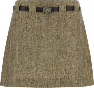 Ferragamo Femme, Jupes, Vert, Taille: 36 FR Mini-jupe avec ceinture Gancini