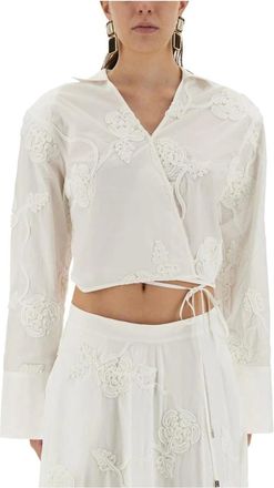 Rotate Rotate Birger Christensen - Chemise portefeuille en coton - Femme - Blouses et Chemises - Blanc - Taille: 38 FR