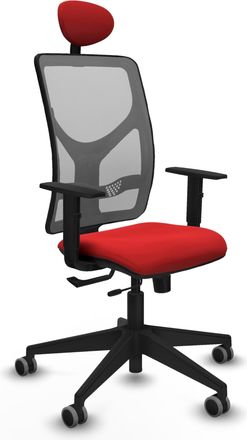 Piqueras y Crespo Roter Schreibtischstuhl mit 1D-Armen, h&ouml;henverstellbarer Lendenwirbelst&uuml;tze und festem Kopfteil, ausgestattet mit Syncro/Traslack und Schneideschaum, 