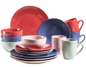 M&auml;ser 931957 Serie Inoda, Kombiservice f&uuml;r 4 Personen, 16-teiliges Geschirr Set mit Speiseteller, Dessertteller, M&uuml;slischale und Kaffeetasse, rundes Essgesc