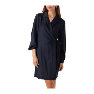 Another Label Marine Wickelkleid Langarm - - Dresses - Damen - Schwarzk - S