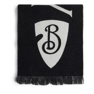 Burberry Kontrastierender Logo Fransiger Wendbarer Wollschal - - Accessories - Herren - Schwarzk - ONE SIZE