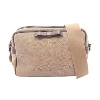 Prada Sac bandouli&egrave;re en toile et cuir Logo Jacquard Pre-owned - Femme - Pre-owned - Beige - Taille: ONE Size