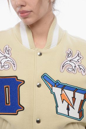Off-white Gepolsterter Bomber THUNDERBOLT mit Leder&auml;rmeln und All-Over-Patch Off-White