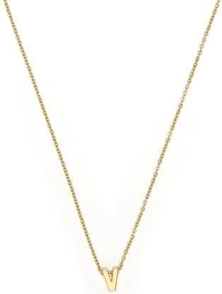 Luxenter Collier Alphabet finition or 18 carats - Lettre V, Mediano, Métal, Sans pierre précieuse