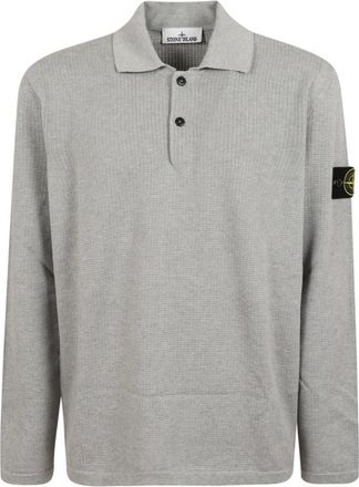 Stone Island Homme, Pulls, Gris, Taille: L Polo &agrave; Manches Longues en Tricot Textur&eacute;