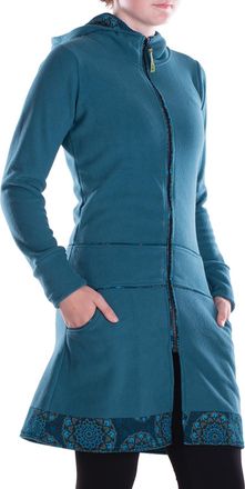vishes Alternative Bekleidung - Damen lange Fleecejacke Hippiemantel &Uuml;bergangsjacke-n Kapuze t&uuml;rkis 42