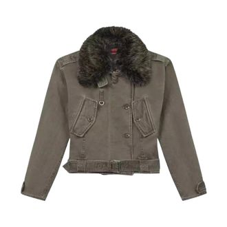 Kenzo Canvas Jacke mit Fellkragen - - Jackets - Damen - Grau - XS