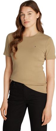 Tommy Hilfiger Damen T-Shirt Kurzarm Slim Cody Rundhalsausschnitt, Beige (Safari Canvas), XXS