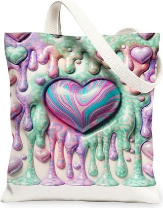 Generic Sacs fourre-tout en toile motif coeur pastel, sacs d&eacute;picerie r&eacute;utilisables, sacs d&eacute;picerie r&eacute;utilisables, style boh&egrave;me l&eacute;ger et lavable, pastel, 13x15
