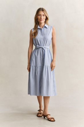GANT Damen Gestreiftes &auml;rmelloses Kleid aus Baumwolle (44) HYDRANGEA Blau