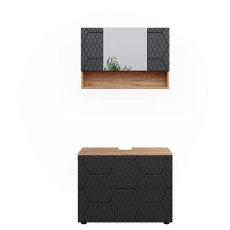 Vicco Ensemble de meubles de salle de bain Irma, Anthracite ray&eacute;, 2 pi&egrave;ces, meuble bas 80 cm