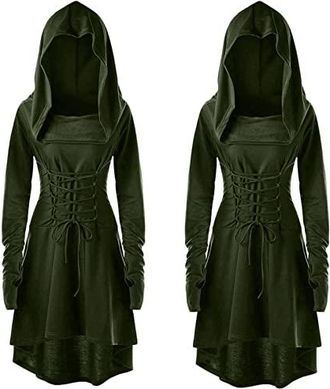 Generic Robe Medievale Femme, Costumes Renaissance Capuche avec Lacets Vintage Hoodie Pulls Gothique Robe Medievale Femme,Robe Vintage Renaissance Gothique Fe
