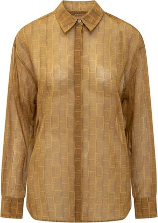 Ferragamo Femme, Blouses et Chemises, Jaune, Taille: 40 FR Chemise en soie &agrave; imprim&eacute; monogramme