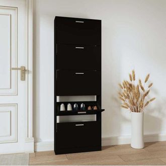 vidaXL Schuhschrank Schwarz 59x17x169 cm Holzwerkstoff - Vidaxl