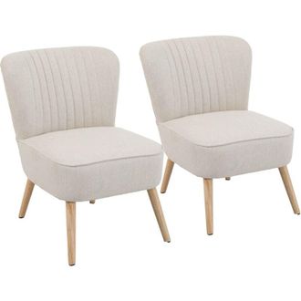 Oviala Lot de 2 fauteuils style crapaud en tissu beige
