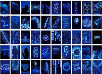 Generic &Auml;sthetic Blue Collage Kit - 50pcs Vintage Wandkunstdrucke, Indie -Zimmer - | Blau-Themen-Wand-&Auml;sthetikplakate, Boho Schlafzimmer Wandkunst f&uuml;r M&auml;dchen
