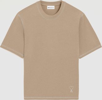 Ami T-Shirt With Stitched Ami De Coeur Beige Taupe