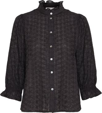 Pulz Jeans PZGEOGINA Damen Shirt 3/4-Arm Bluse 100% Baumwolle Knopfleiste hoher Stehkragen Regular fit, Gr&ouml;&szlig;e:XL, Farbe:Black Beauty (193911)