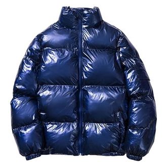 Generic Doudoune dhiver &eacute;paisse pour homme, manteau chaud &agrave; col montant et fermeture &eacute;clair, matelass&eacute;e, bleu clair, taille L