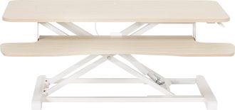 Vivo Vivo DESK-V036KF Höhenverstellbarer Schreibtischaufsatz, Sitz-Steh-Arbeitsplatz für zwei Monitore und Laptop, mit breiter Tastaturablage, Oberfläche i