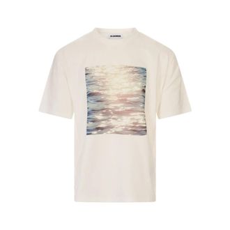 Jil Sander Homme, Tops, Blanc, Taille: S T-shirt ras du cou en coton