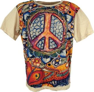Guru Shop Guru-Boutique, T-Shirt Miroir, Peace/Beige, Ducoton, Size:M, T-Shirts