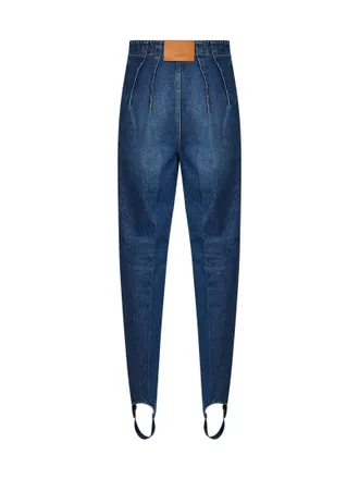 MUGLER Womens Jeans Cigarette Blue Denim With Stirrups Cotton