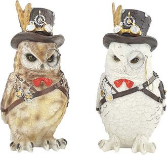 IM Set 2 STK. Deko Figur Eulen Steampunk Halloween Gothic Dekoration Eulenfigur Fantasy Eule