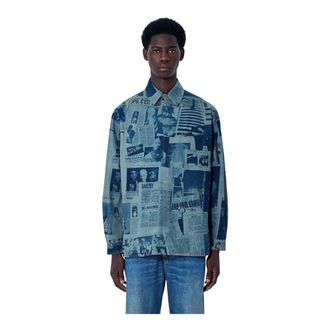 Jean Paul Gaultier Homme, Chemises, Bleu, Taille: S Chemise Imprim&eacute;e en Popeline de Coton