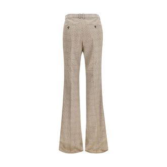 Saint Laurent Prince of Wales Wool Flared Trousers - Beige