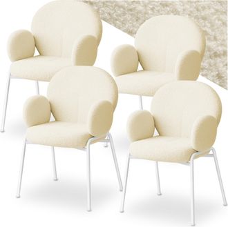 TecTake 4er Set Esszimmer Stuhl mit Armlehne, modernes K&uuml;chenm&ouml;bel mit Boucl&eacute; Teddystoff Bezug, Esszimmerst&uuml;hle Wohnzimmer Sessel, Dining Chair, K&uuml;chenst&uuml;hle 
