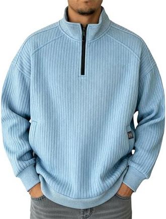 Generic Pull &agrave; col roul&eacute; pour homme - Sans capuche - Demi-fermeture &eacute;clair - Couleur unie - Confortable - Doux - Manches longues - Coupe droite - Pull dext&eacute;ri