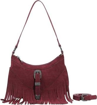 Generic Sac &agrave; bandouli&egrave;re vintage pour femme Automne Hiver - Sac &agrave; main en cuir avec pompon pour une utilisation d&eacute;contract&eacute;e, Rouge, Taille unique