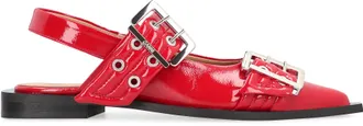 Ganni Womens Feminine Buckle Faux Leather Slingback Pumps Red Polyurethane Ballerina Shoes