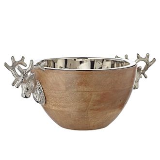 Edzard Schale Hirsch (L 30 cm, B 20 cm, H 12 cm) aus Mangoholz und Silber-Optik - Servierschale, Dekoschale, Obstschale, Serviersch&uuml;ssel - Sch&uuml;sselschale run