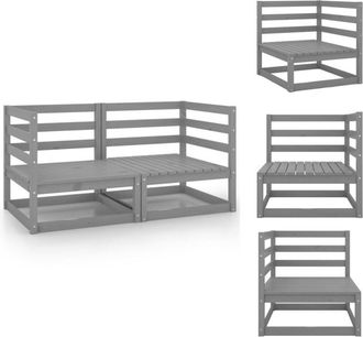 vidaXL Garten-Ecksofas 2 Stk. Grau Massivholz Kiefer - Gartensofa - Eckbank - Kiefernholz Möbel - Gartenlounge - Aussenmöbel