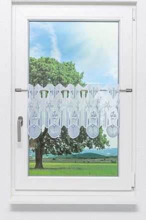 Plauener Spitze Scheibengardine Perlmuscheln (Bx H) 114.10cm * 30cm Blau/azurblau