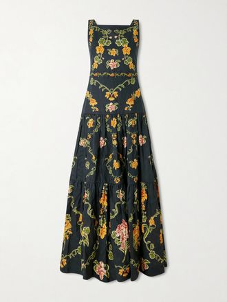 Agua Bendita Abeja Maxikleid Aus Leinen Mit Blumenprint - Mehrfarbig